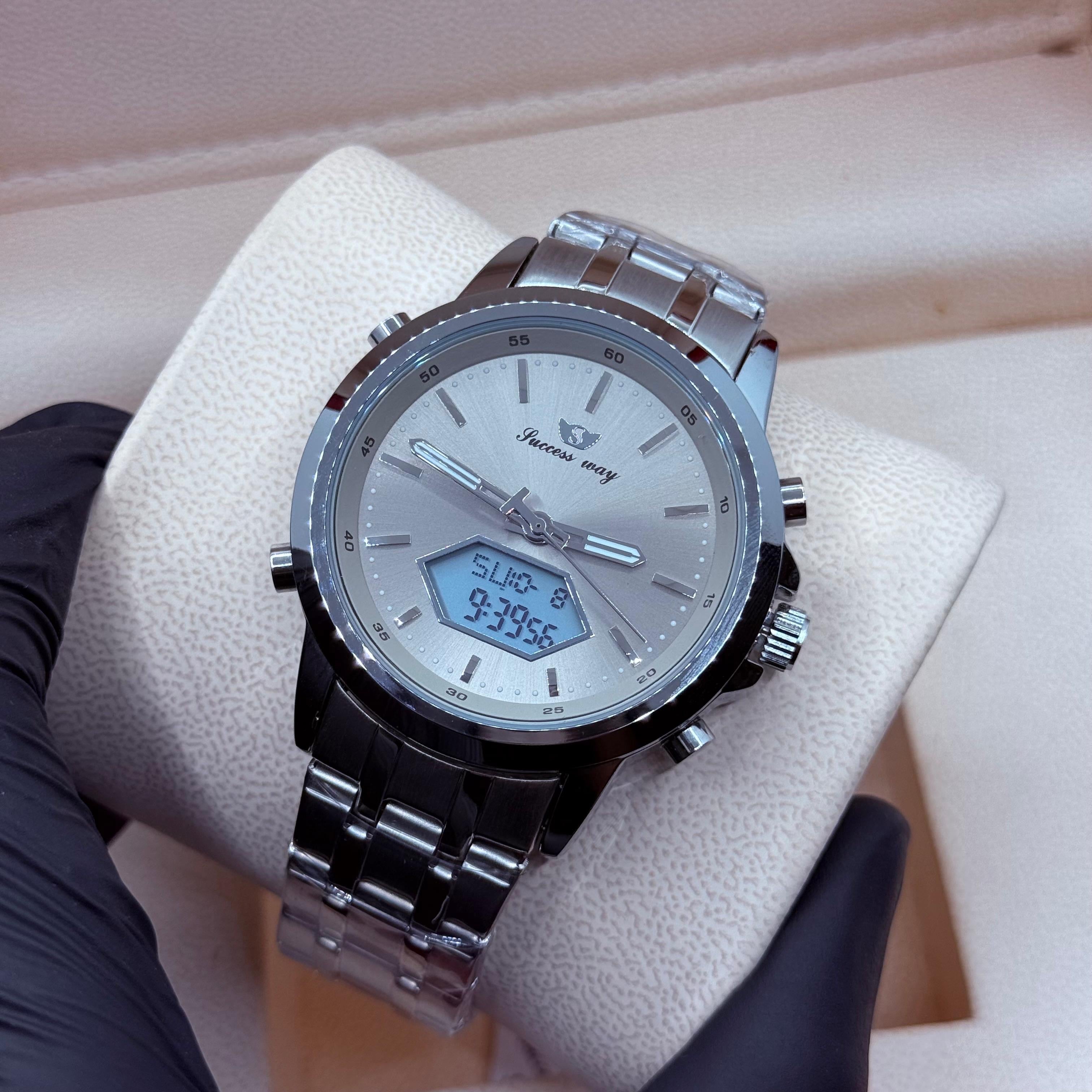 Dual time watch silver with silver dial – 2s Store